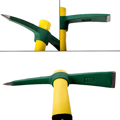 KINJOEK Pick Mattock Hoe, Forged Weeding Garden Pick Axe with 15 Inch Fiberglass Handle for Loosening Soil, Gardening, Camping or Prospecting