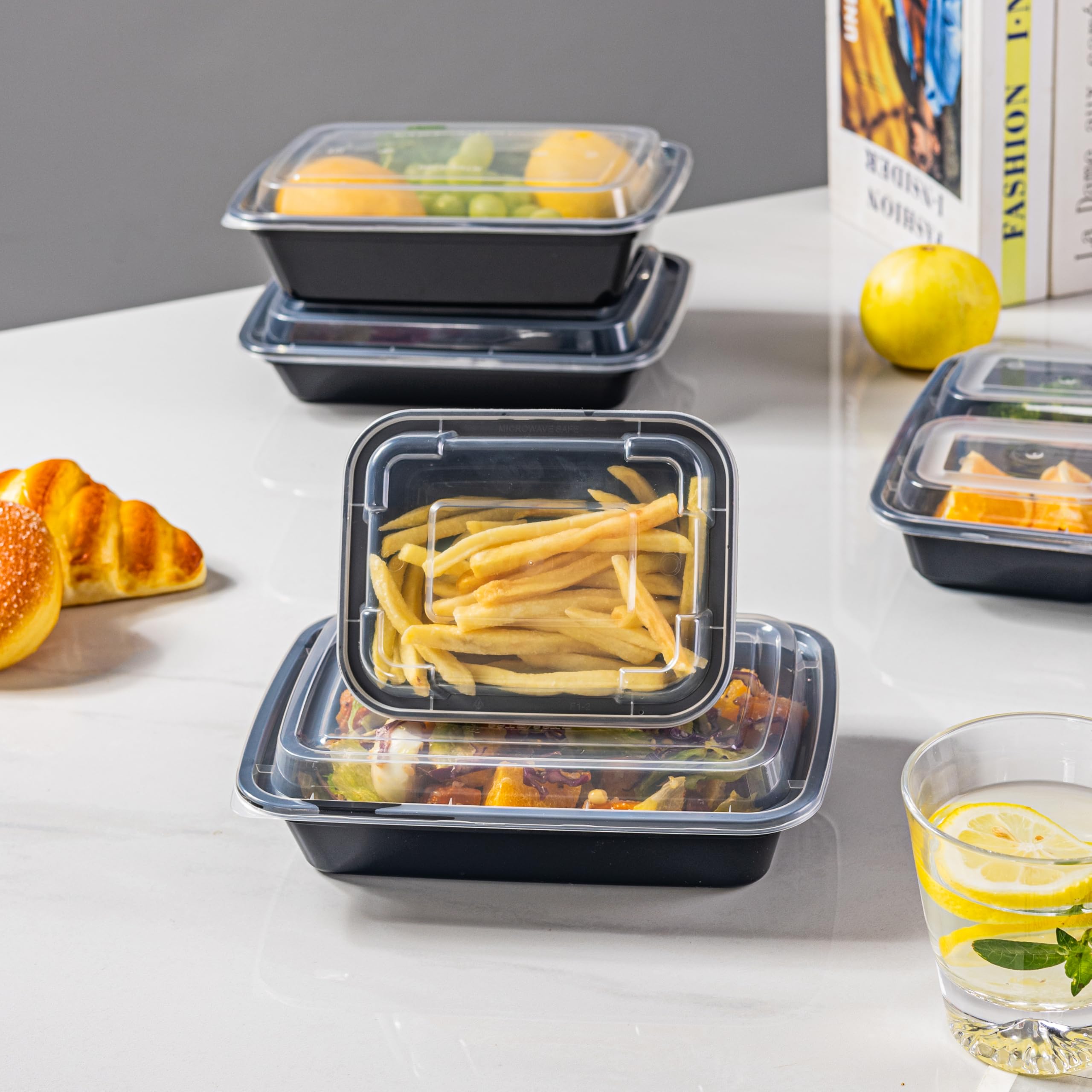 Microwave Safe Meal Prep Containers with Lids 32 oz - 50 Pack Plastic Food Storage Bowls for Lunch, Takeout, and Restaurant-Style Dining - Perfect for To-Go Meals, Salads, and Healthy Eating at Home
