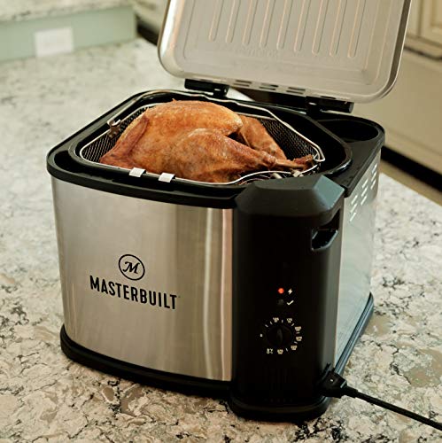 Masterbuilt MB20012420 Butterball XL 10 Liter Electric 3-in-1 Deep Fryer Boiler Steamer Cooker with Basket for Turkey, Seafood, & More, Silver