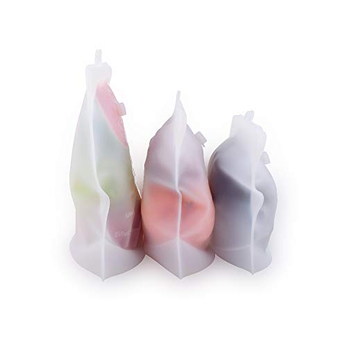 Reusable 100% Silicone Food Storage Bags, Freezer Storage Bags for Boil ,Heat and Microwave,3pack:50oz,33oz,17oz (transparent colour)