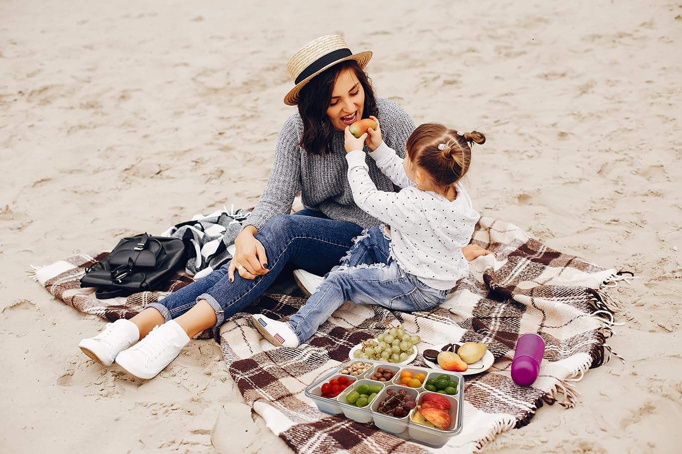 Kinnsto Snackle Box Container Meal Prep Divided Portion Serving Platters and Trays with Lid Handle Reusable Vacation Camping Travel Beach Essentials Food Fruit Veggie Organizers and Storage for Fridge