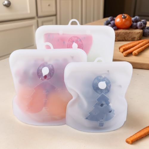 Reusable 100% Silicone Food Storage Bags, Freezer Storage Bags for Boil ,Heat and Microwave,3pack:50oz,33oz,17oz (transparent colour)