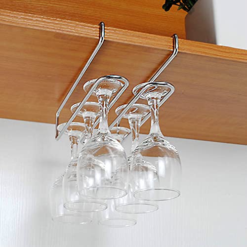 6 Glass - Wine Glass Rack Under Cabinet - Stemware Holder Under Shelf Metal Wine Glass Organizer Glasses Storage Hanger for Bar Kitchen