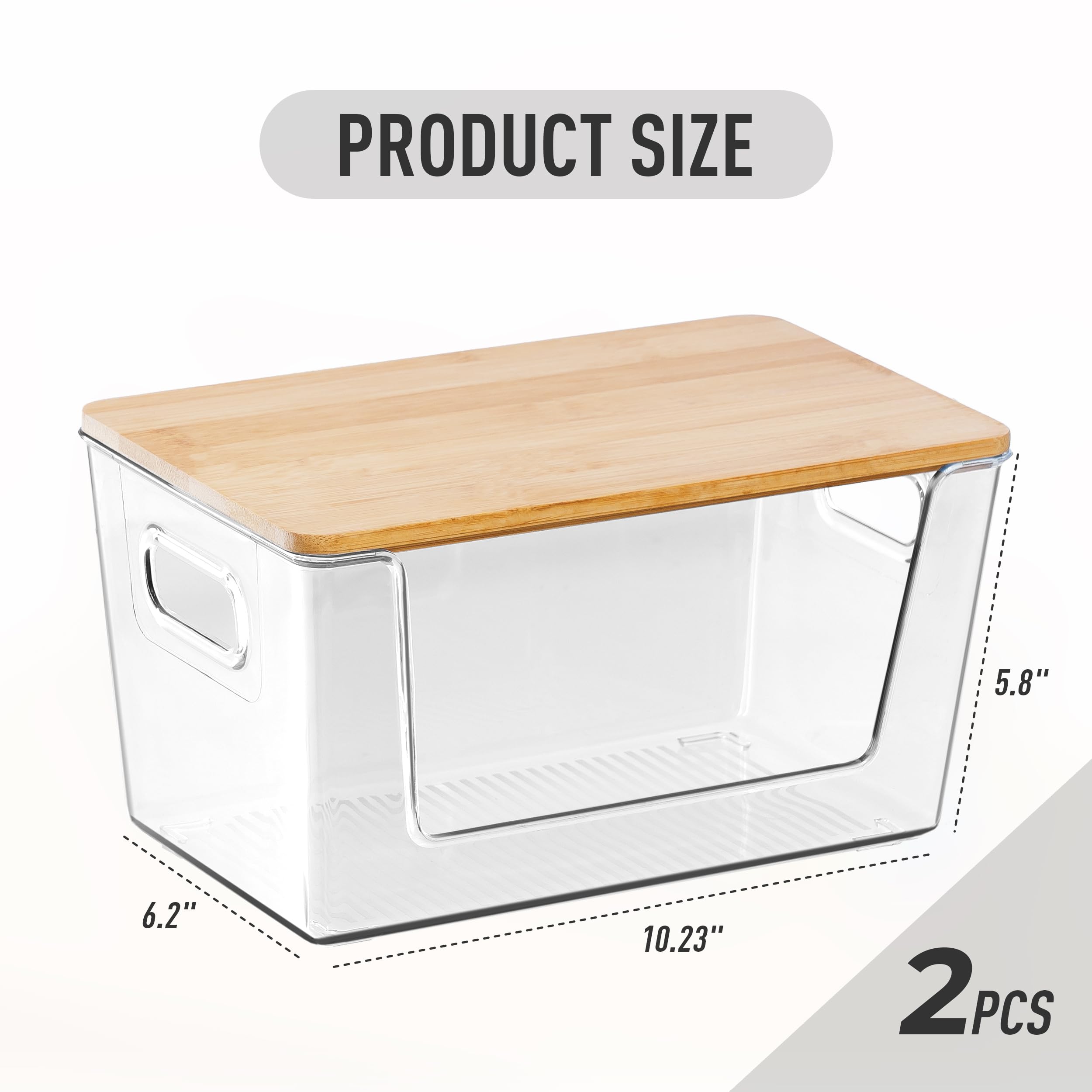 Citylife 2 PCS Small Stackable Storage with Bamboo Top Acrylic Trash Bag Dispenser Open Laundry Room Organizer with Handle
