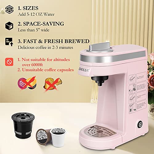 CHULUX Single Serve Coffee Maker,One Button Operation with Auto Shut-Off for Coffee and Tea with 5 to 12 Ounce,Pink
