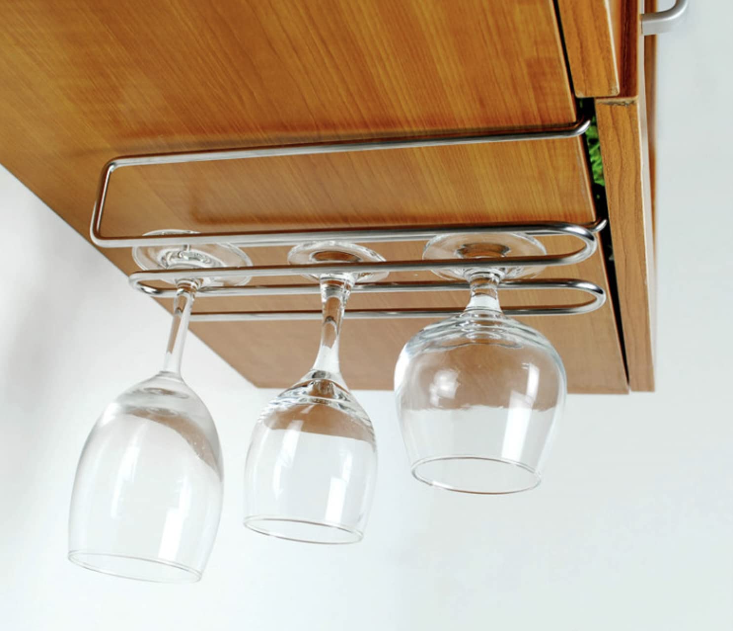 6 Glass - Wine Glass Rack Under Cabinet - Stemware Holder Under Shelf Metal Wine Glass Organizer Glasses Storage Hanger for Bar Kitchen
