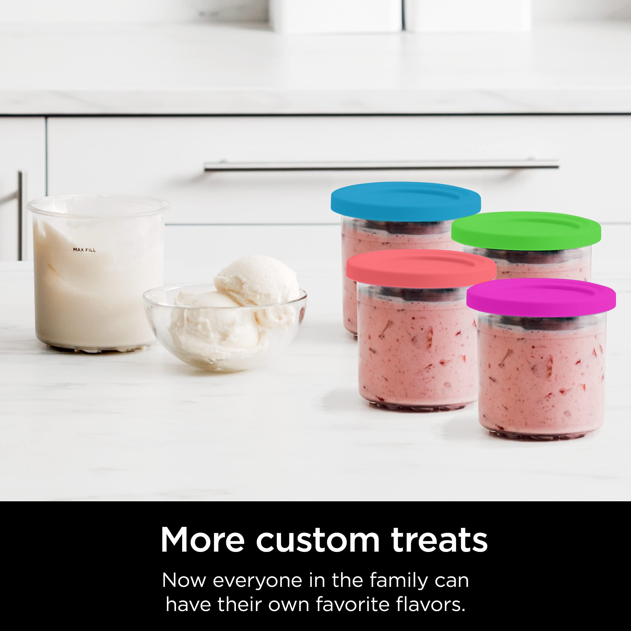 Replacement Ninja Creami Pints and Lids - 4 Pack, Ninja Creami Containers, Creami Pint Containers, Ninja Creami Accessories, Homemade Ice Cream Containers, 16 oz, Compatible with NC299, NC301 series