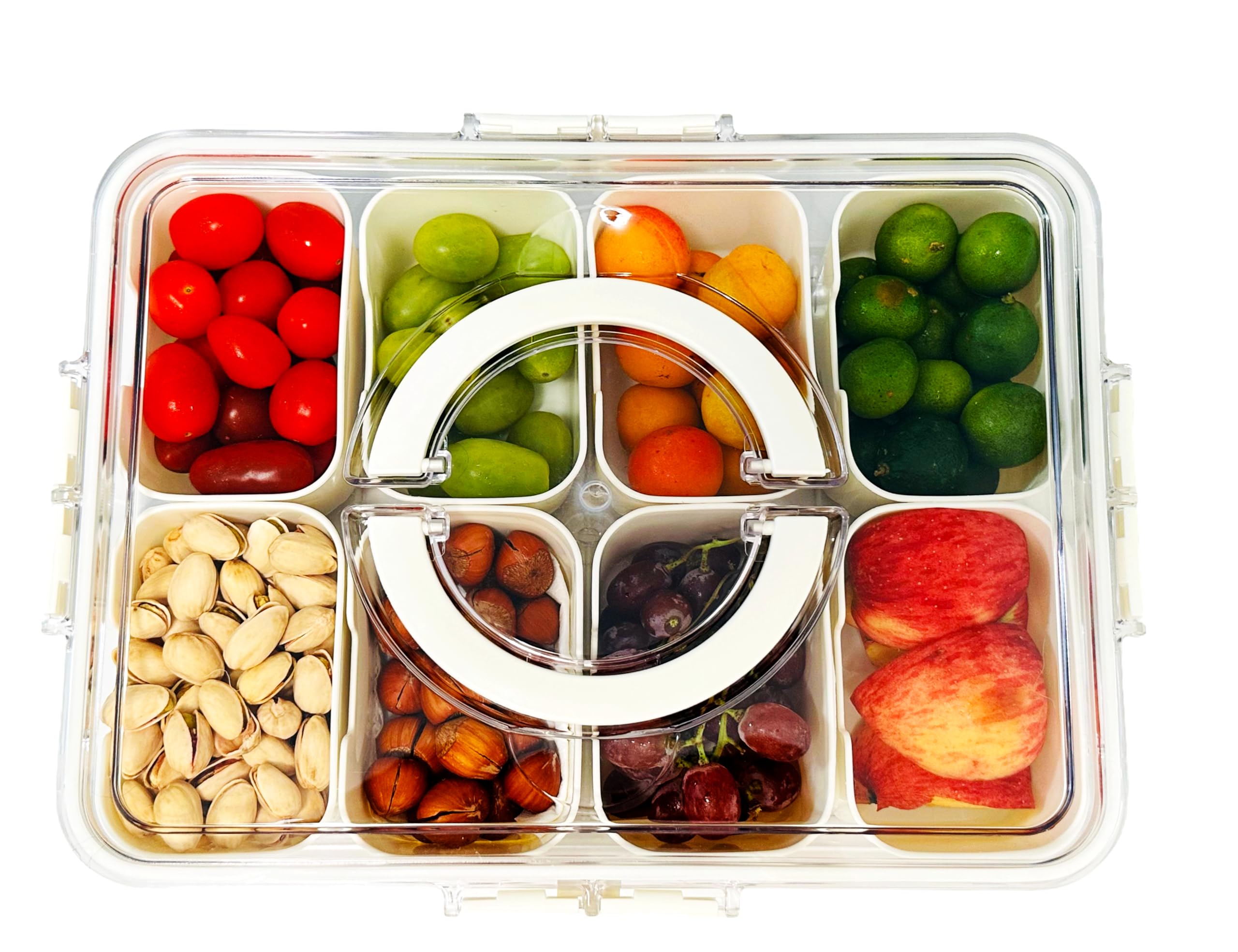 Kinnsto Snackle Box Container Meal Prep Divided Portion Serving Platters and Trays with Lid Handle Reusable Vacation Camping Travel Beach Essentials Food Fruit Veggie Organizers and Storage for Fridge
