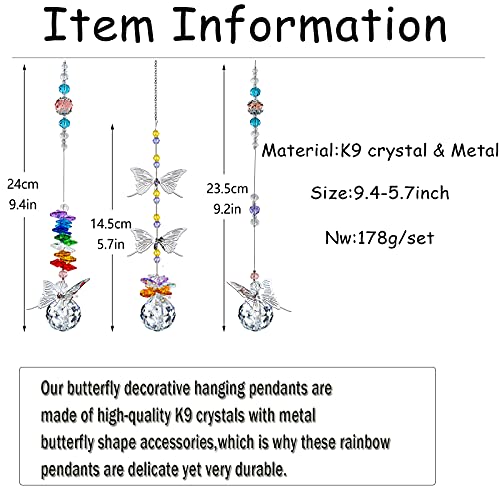 H&D HYALINE & DORA Crystal Suncatcher Window Hanging Ornament Crystals Ball Prism Rainbow Maker Butterfly Decor Pendant Set for Home Garden