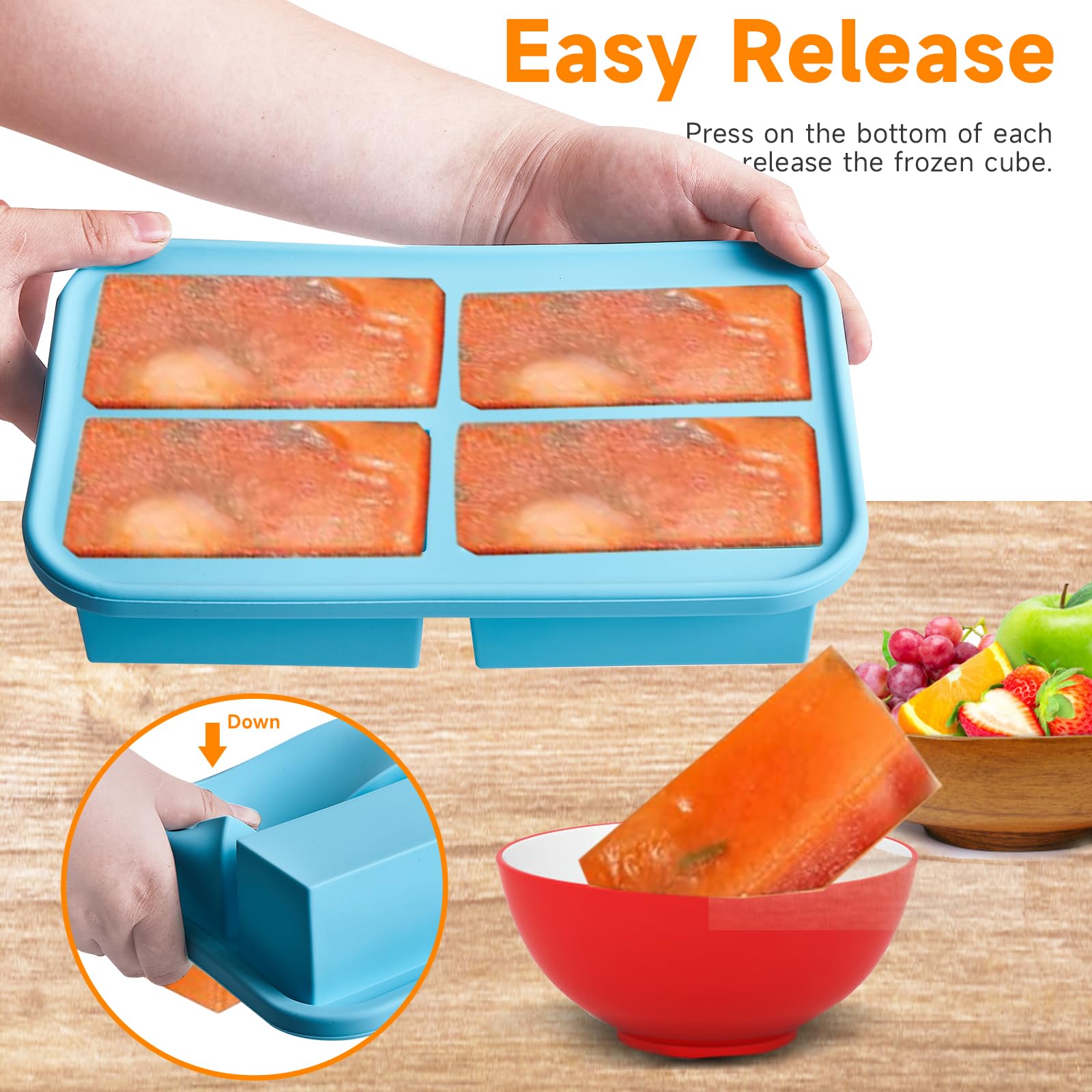 Silicone Freezer Trays with Lid, 1 Cup Soup Freezer Containers - 2 Pack, Silicone Soup Freezer Molds - Large Ice Cube Tray, Freeze and Store Soup, Broth, Sauce, Leftovers - Makes 8 Perfect 1 Cup