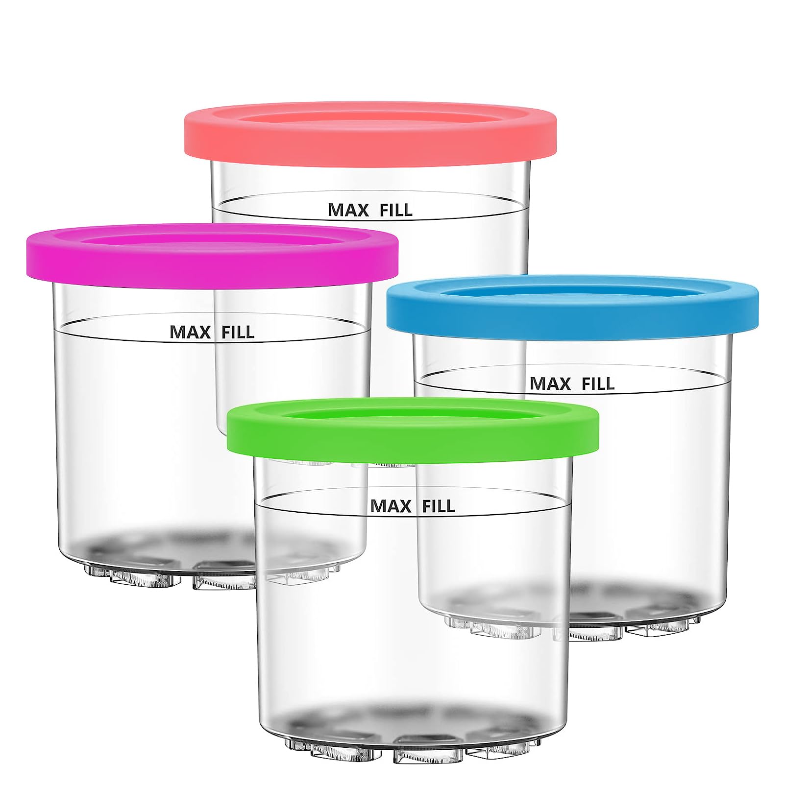 Replacement Ninja Creami Pints and Lids - 4 Pack, Ninja Creami Containers, Creami Pint Containers, Ninja Creami Accessories, Homemade Ice Cream Containers, 16 oz, Compatible with NC299, NC301 series