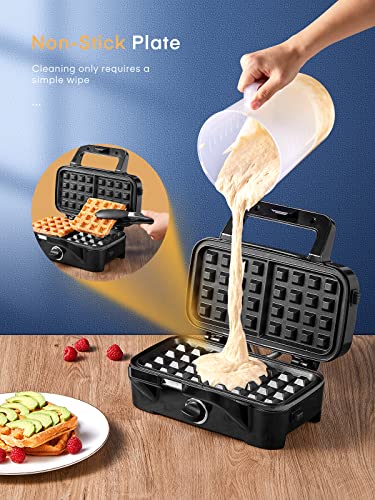 HOUSNAT 3 in 1 Sandwich Maker, Waffle Maker with Removable Plates, 1200W Panini Press with Interchangeable Non-Stick Plates, Indicator Lights, 5-gear Temperature Control, Silver/Black