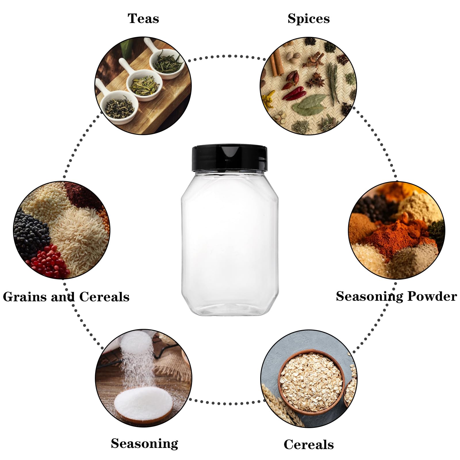 ZILAMGOO Dicunoy 16-Pack 17oz Plastic Spice Containers with Shaker Lids - Reusable Airtight Food Storage Jars for Spices, Powder, Bulk Pantry Organization (Clear PET, 500ml)