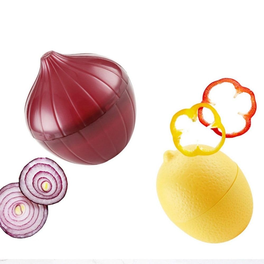 Fruit and Vegetable Shaped Food Saver Storage Containers,Reusable Refrigerator Food Keeper for Peppers,Onions,Tomatoes,Lemons,and Garlic(Lemon)