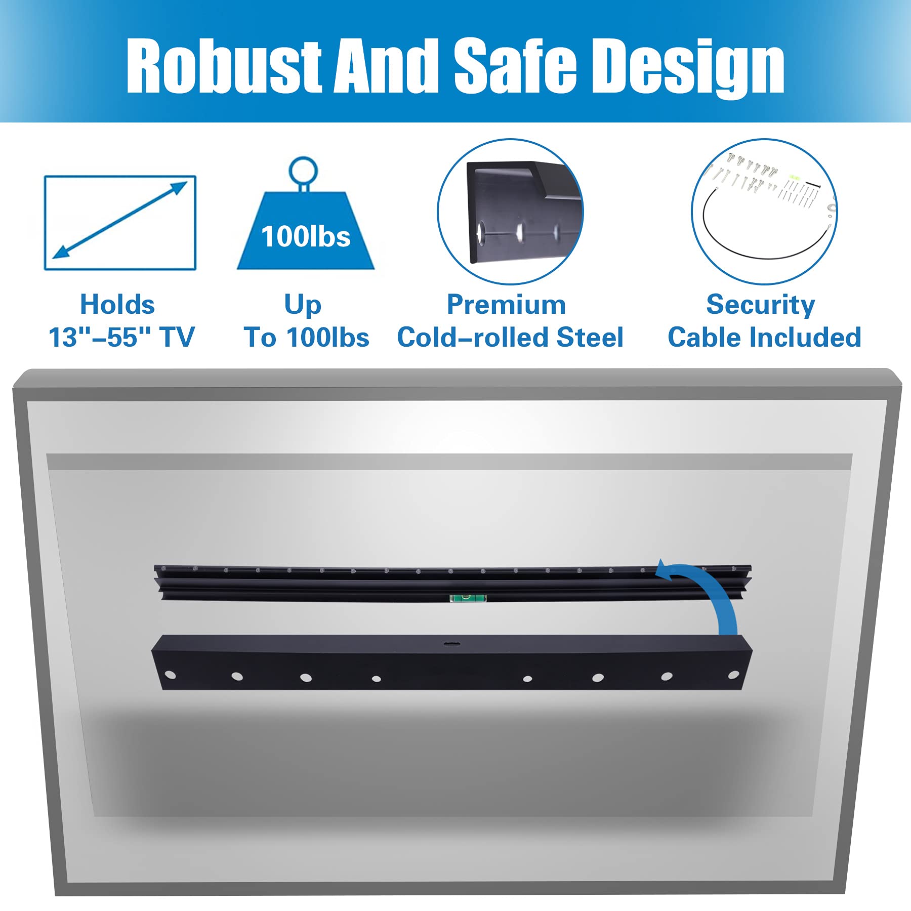 Studless Drywall TV Mount for 13-55 inch TVs, No Stud TV Wall Bracket Max VESA 400x400mm up to 100 lbs Universal Fits Most LED LCD Plasma Flat/Curved Screen TVs & Monitors