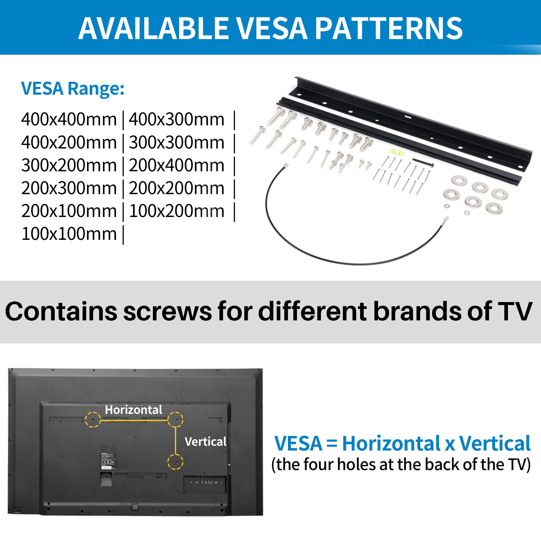 Studless Drywall TV Mount for 13-55 inch TVs, No Stud TV Wall Bracket Max VESA 400x400mm up to 100 lbs Universal Fits Most LED LCD Plasma Flat/Curved Screen TVs & Monitors