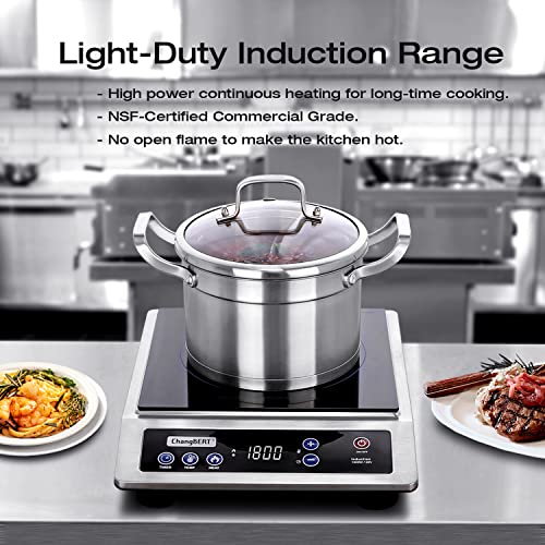 ChangBERT Induction Cooktop, Portable, Large 8” Heating Coil, 18/10 Stainless Steel Commercial-Grade Burner with NSF-certificated, 10-Hour Timer, 1800W Professional Countertop