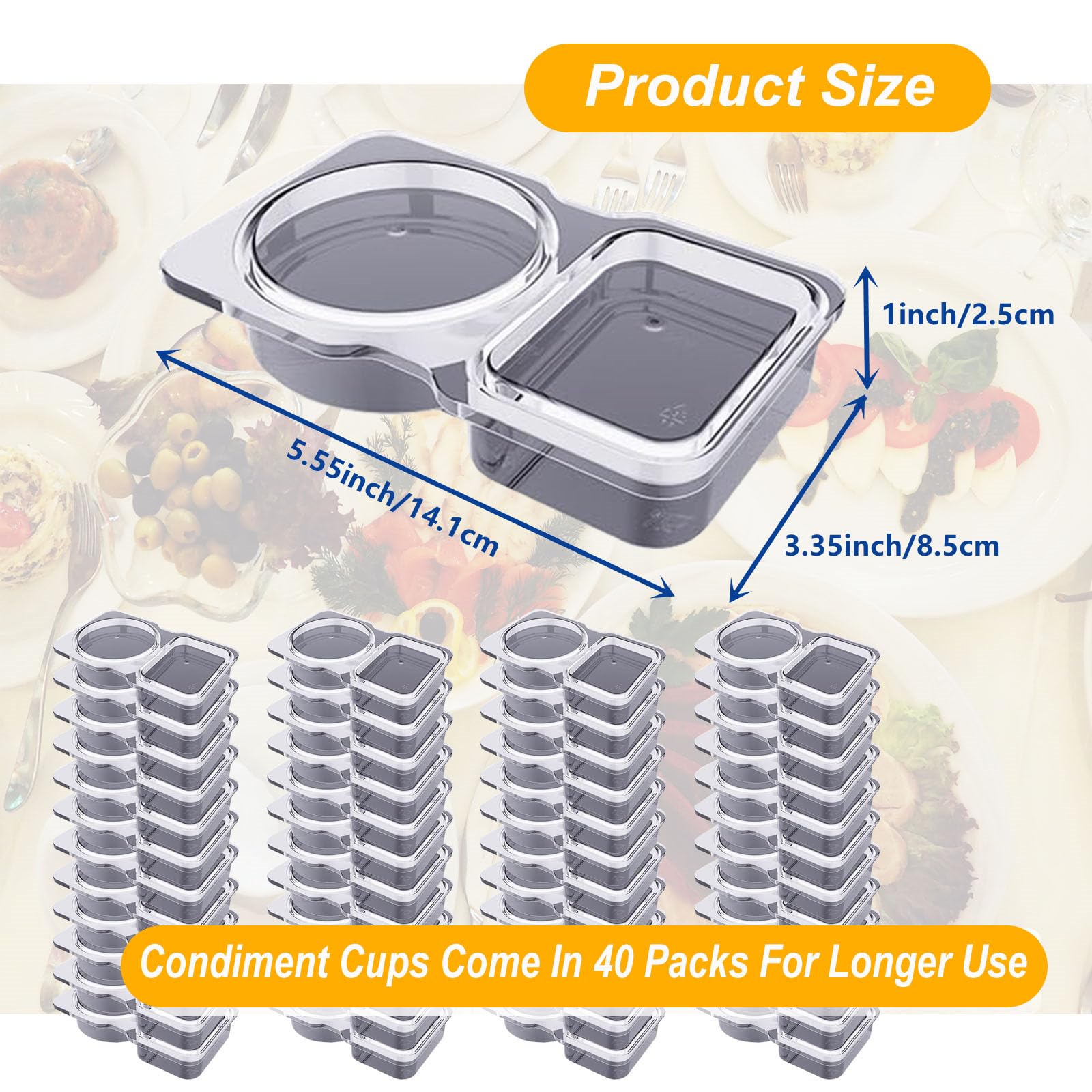 40PCS Double Compartment Snack Containers with Lids,Square & Round Condiment Containers with Lids,Disposable Double Compartment Snack Containers,Easy To Carry, Suitable for Takeout and Outdoor