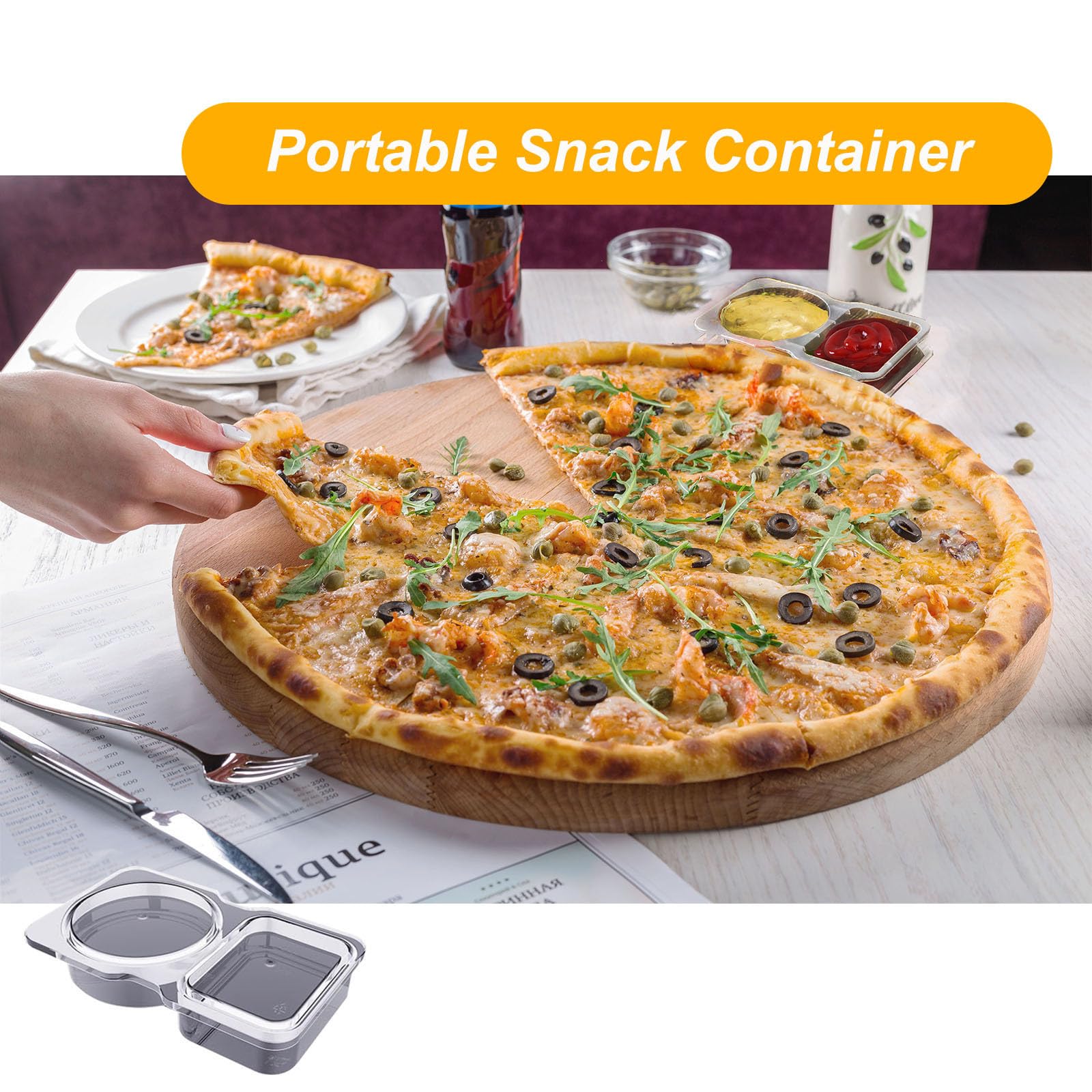 40PCS Double Compartment Snack Containers with Lids,Square & Round Condiment Containers with Lids,Disposable Double Compartment Snack Containers,Easy To Carry, Suitable for Takeout and Outdoor