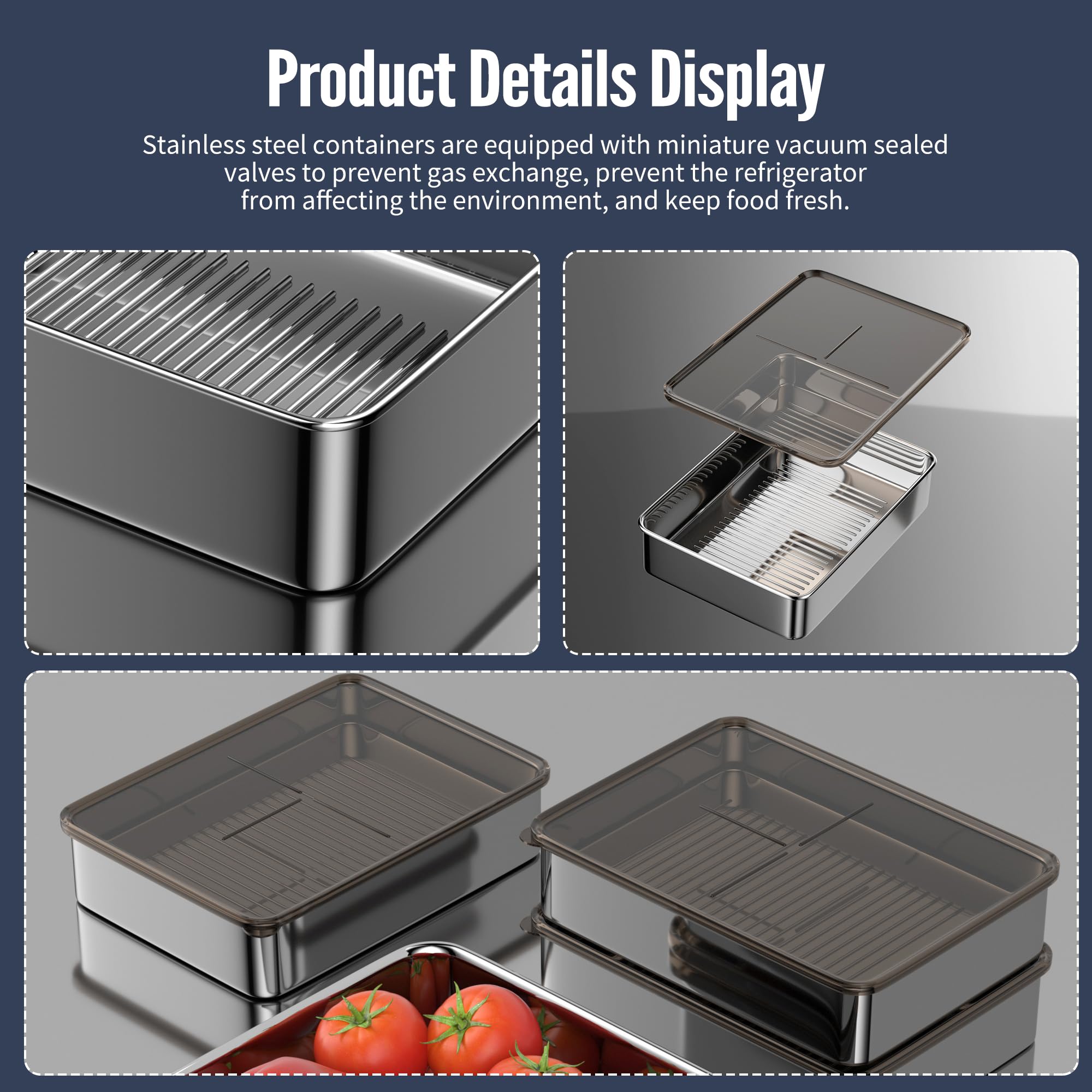 Hommiya 3pcs Stainless Steel 304 Food Storage Containers with Lids - Stackable, Dishwasher Safe for Meal Prep, Deli Meat, Cheese,Bacon & Freezer(1000ml)