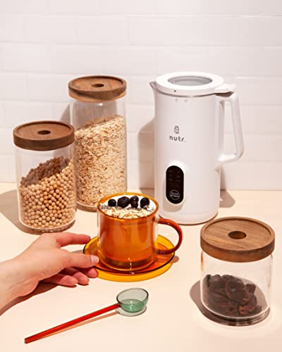 NUTR Machine Automatic Nut Milk Maker, Homemade Almond, Oat, Coconut, Soy, or Plant Based Milks and Non Dairy Beverages, Boil and Blend Single Servings, Stainless Steel, Self-Cleaning, White