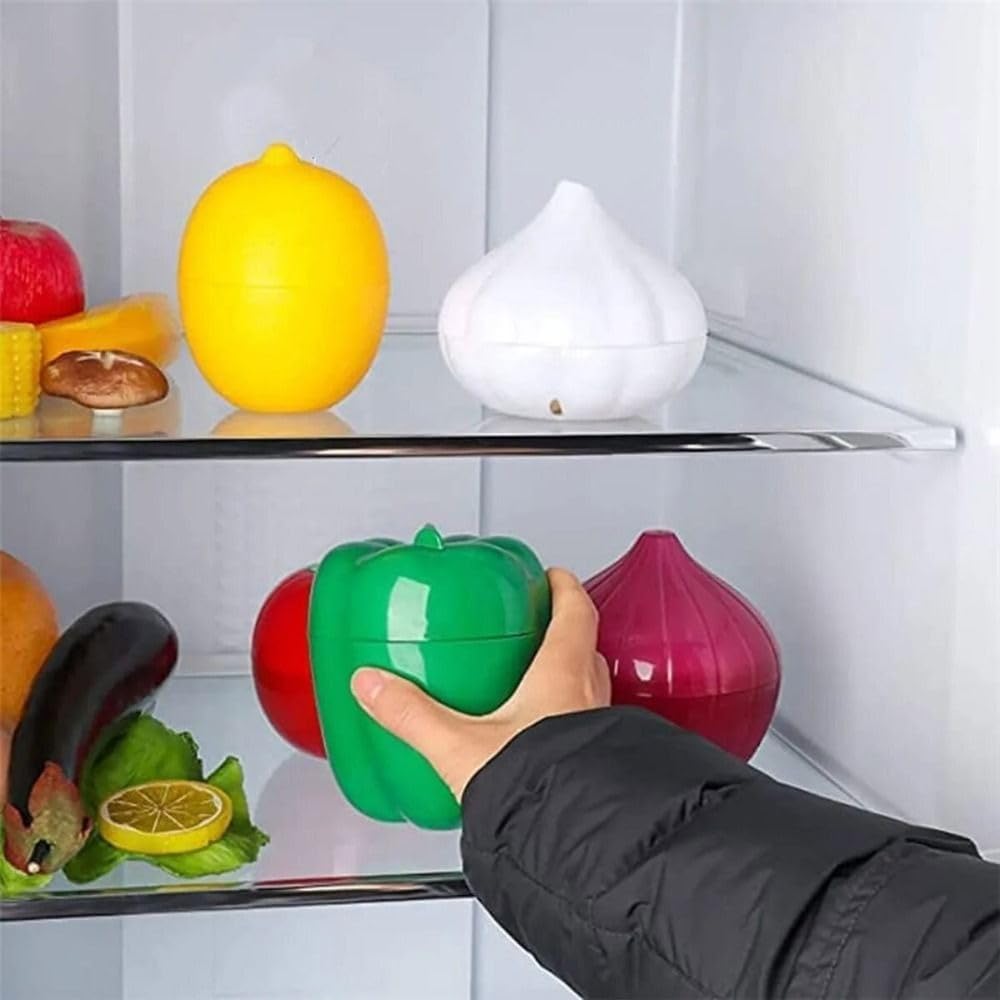 Fruit and Vegetable Shaped Food Saver Storage Containers,Reusable Refrigerator Food Keeper for Peppers,Onions,Tomatoes,Lemons,and Garlic(Lemon)
