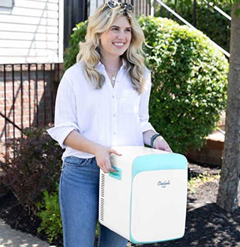 Cooluli 15L Mini Fridge for Bedroom - Car, Office Desk & College Dorm Room - 12V Portable Cooler & Warmer for Food, Drinks, Skincare, Beauty, Makeup & Cosmetics - AC/DC Small Refrigerator (Turquoise)
