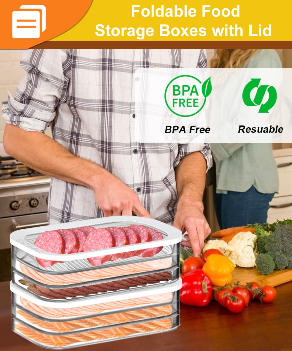 Deli Meat Container for Fridge,Bacon Lunch Meat Container for Refrigerator Stackable 3 Layers Food Storage Boxes with Lid for ColdCuts, Salami, Deli, Meal Prep Containers，BPA Free，18.60z，3Pack