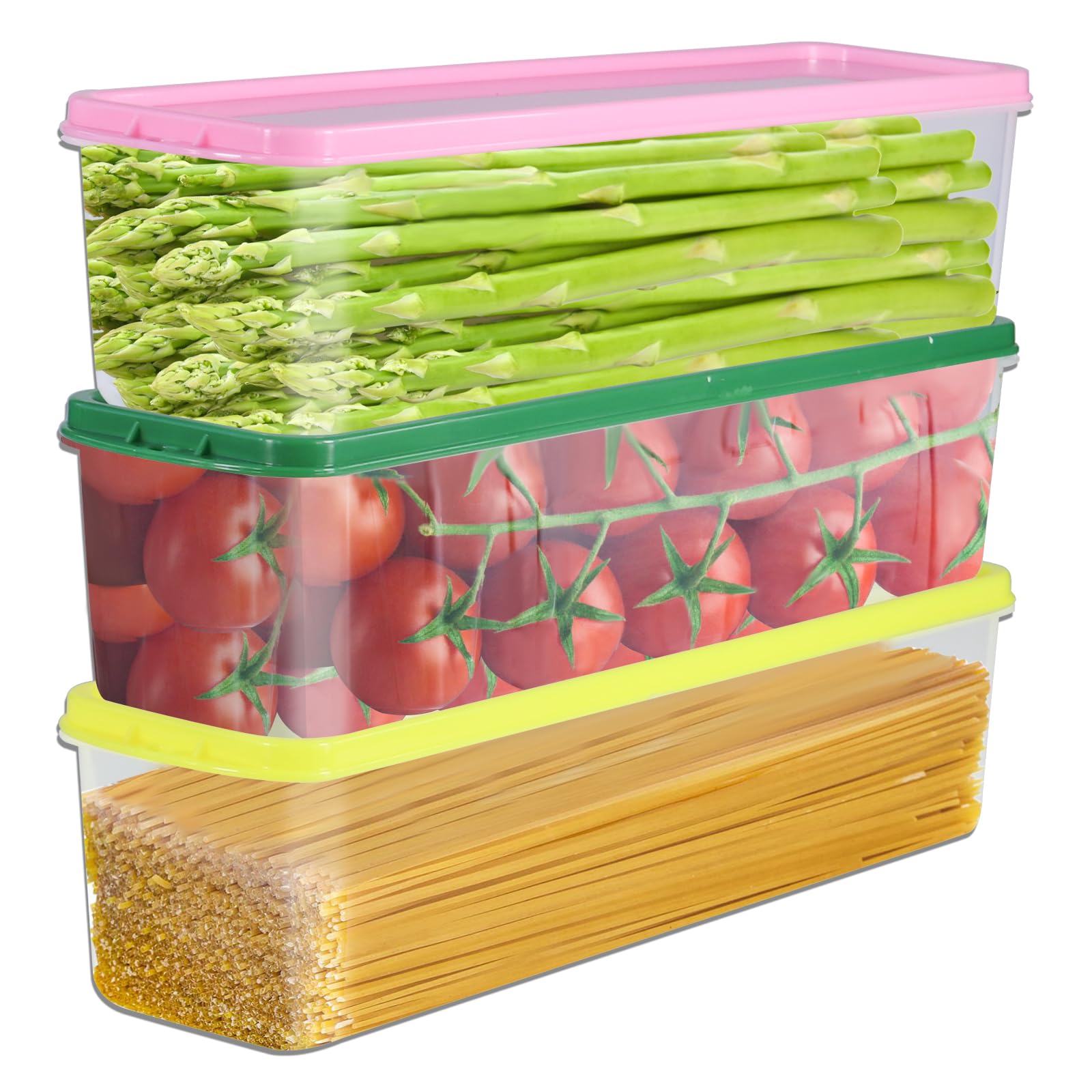 GRZJOPP 3Pcs Pasta Storage Container with Lid Ice Cream Container Airtight Plastic Spaghetti Food Storage Box for Refrigerator, Kitchen Pantry, 11.6" X 2.8" X 3" (Mixed Color)
