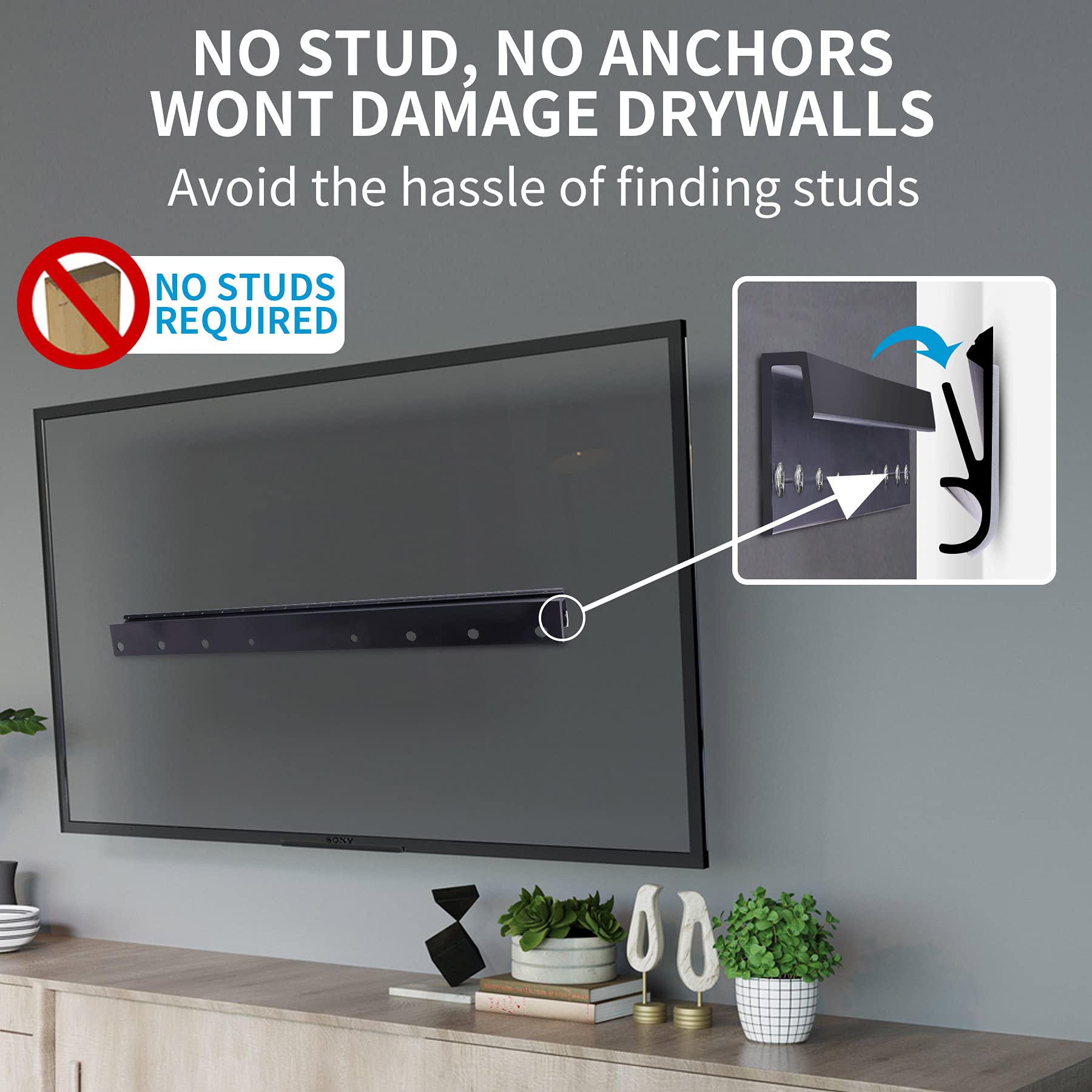 Studless Drywall TV Mount for 13-55 inch TVs, No Stud TV Wall Bracket Max VESA 400x400mm up to 100 lbs Universal Fits Most LED LCD Plasma Flat/Curved Screen TVs & Monitors