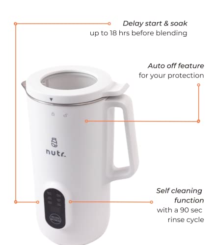 NUTR Machine Automatic Nut Milk Maker, Homemade Almond, Oat, Coconut, Soy, or Plant Based Milks and Non Dairy Beverages, Boil and Blend Single Servings, Stainless Steel, Self-Cleaning, White