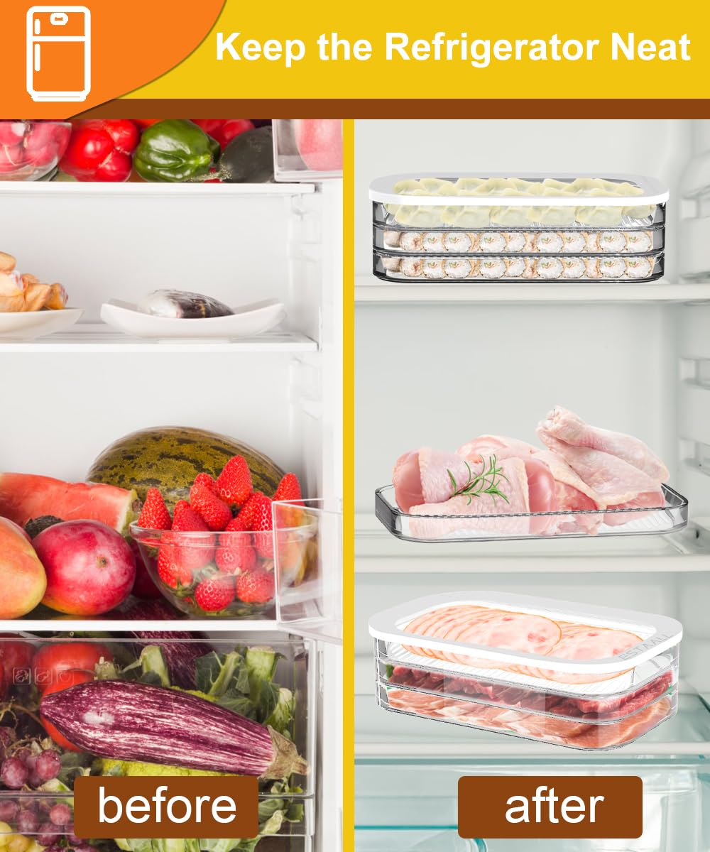 Deli Meat Container for Fridge,Bacon Lunch Meat Container for Refrigerator Stackable 3 Layers Food Storage Boxes with Lid for ColdCuts, Salami, Deli, Meal Prep Containers，BPA Free，18.60z，3Pack