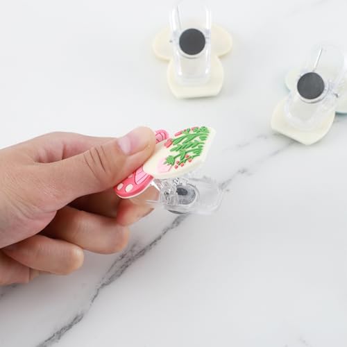 COOK WITH COLOR Cute Bag Clips - Magnetic Snack Clips for Airtight Seal, Floral Mushrooms, Pack of 8