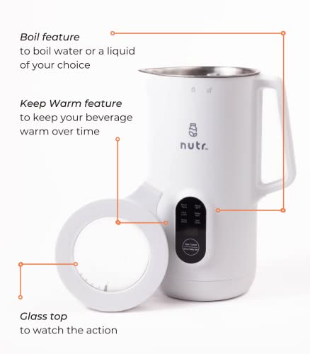 NUTR Machine Automatic Nut Milk Maker, Homemade Almond, Oat, Coconut, Soy, or Plant Based Milks and Non Dairy Beverages, Boil and Blend Single Servings, Stainless Steel, Self-Cleaning, White