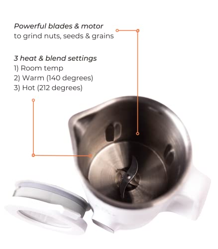 NUTR Machine Automatic Nut Milk Maker, Homemade Almond, Oat, Coconut, Soy, or Plant Based Milks and Non Dairy Beverages, Boil and Blend Single Servings, Stainless Steel, Self-Cleaning, White