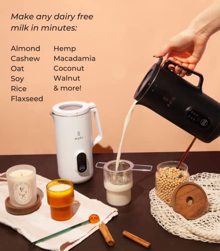NUTR Machine Automatic Nut Milk Maker, Homemade Almond, Oat, Coconut, Soy, or Plant Based Milks and Non Dairy Beverages, Boil and Blend Single Servings, Stainless Steel, Self-Cleaning, White