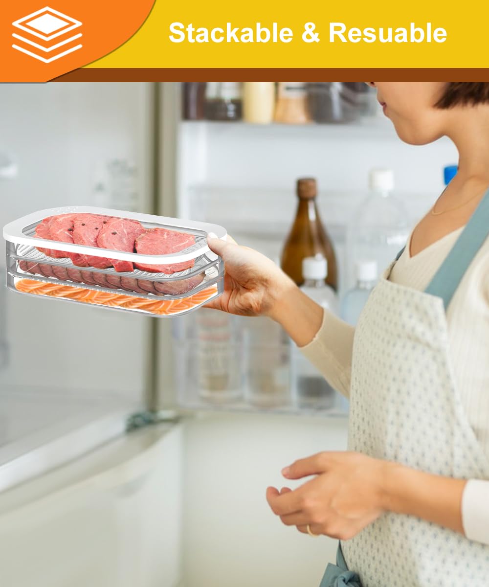 Deli Meat Container for Fridge,Bacon Lunch Meat Container for Refrigerator Stackable 3 Layers Food Storage Boxes with Lid for ColdCuts, Salami, Deli, Meal Prep Containers，BPA Free，18.60z，3Pack