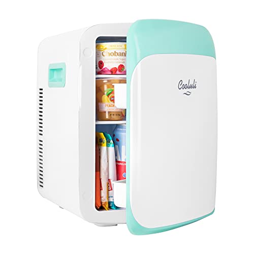 Cooluli 15L Mini Fridge for Bedroom - Car, Office Desk & College Dorm Room - 12V Portable Cooler & Warmer for Food, Drinks, Skincare, Beauty, Makeup & Cosmetics - AC/DC Small Refrigerator (Turquoise)
