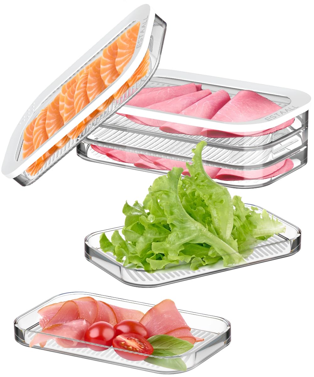 Deli Meat Container for Fridge,Bacon Lunch Meat Container for Refrigerator Stackable 3 Layers Food Storage Boxes with Lid for ColdCuts, Salami, Deli, Meal Prep Containers,BPA Free,18.60z,3Pack