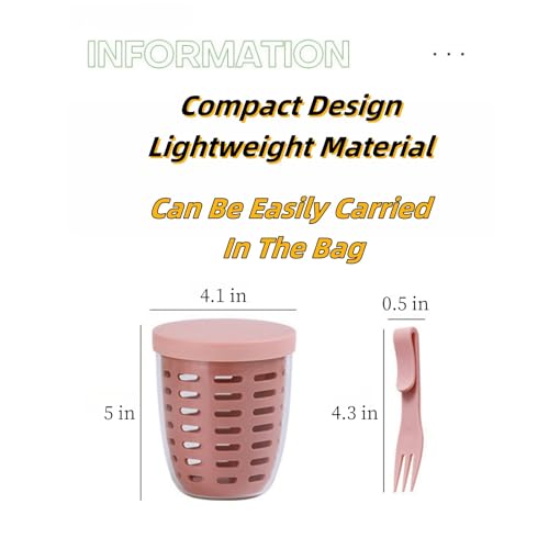 Koweea Fruit Containers for Fridge 20 oz Fruit Salad Storage Cup With lids and Fork Container with Strainer, Leakproof & Portable, Keep Fruit Fresh