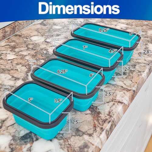 Collapsible Stackable Food Storage Containers 4pc- Silicone, Portable, Leak Proof, Airtight Lunch Boxes with Durable and Space-Saving Design for Meal Prep, Freezer, Pantry, and Bento Use (green, 8)