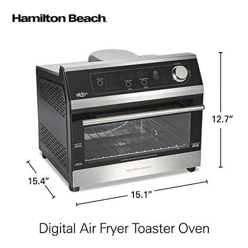 Hamilton Beach Air Fryer Countertop Toaster Oven, Includes Bake, Broil, and Toast, Fits 12” Pizza, 1800 Watts, 10 Cooking Modes + Digital Controls, Black & Stainless Steel