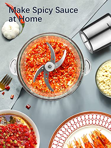 Meat Grinder Food Processor Chopper Electric Homeleader 8 Cup BPA-Free Glass Bowl Fast & Slow Speeds 4 Stainless Steel Blades Powerful 400W Pure Copper Motor for Vegetables, Lean Meat, Onion, Nuts, etc.