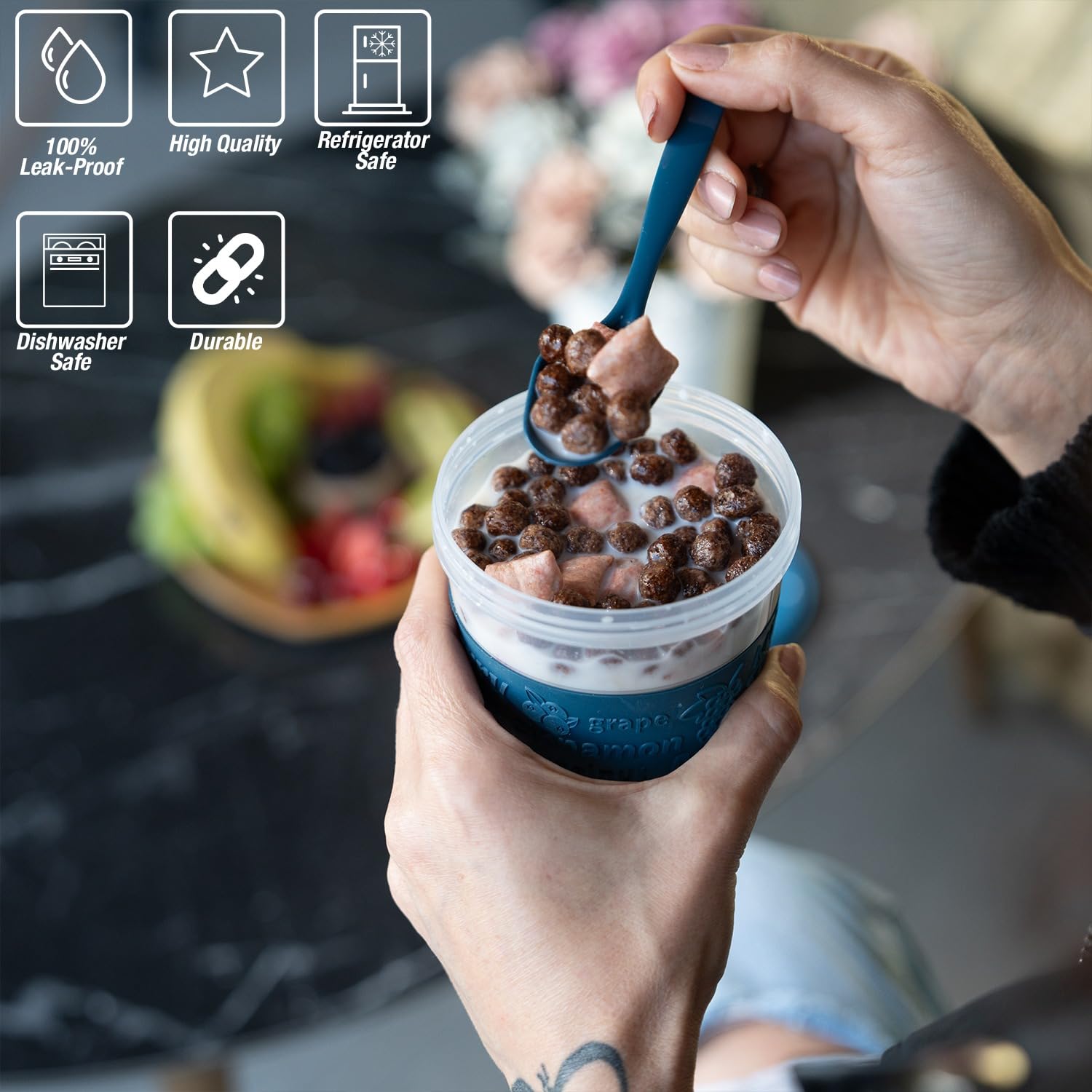 SECEL 4 Pcs Yogurt Parfait Cups Breakfast On The Go Reusable Plastic Containers With Lids And Spoons Take And Go Yogurt Cup With Topping Cereal Or Oatmeal Leak-proof Colorful Bowls
