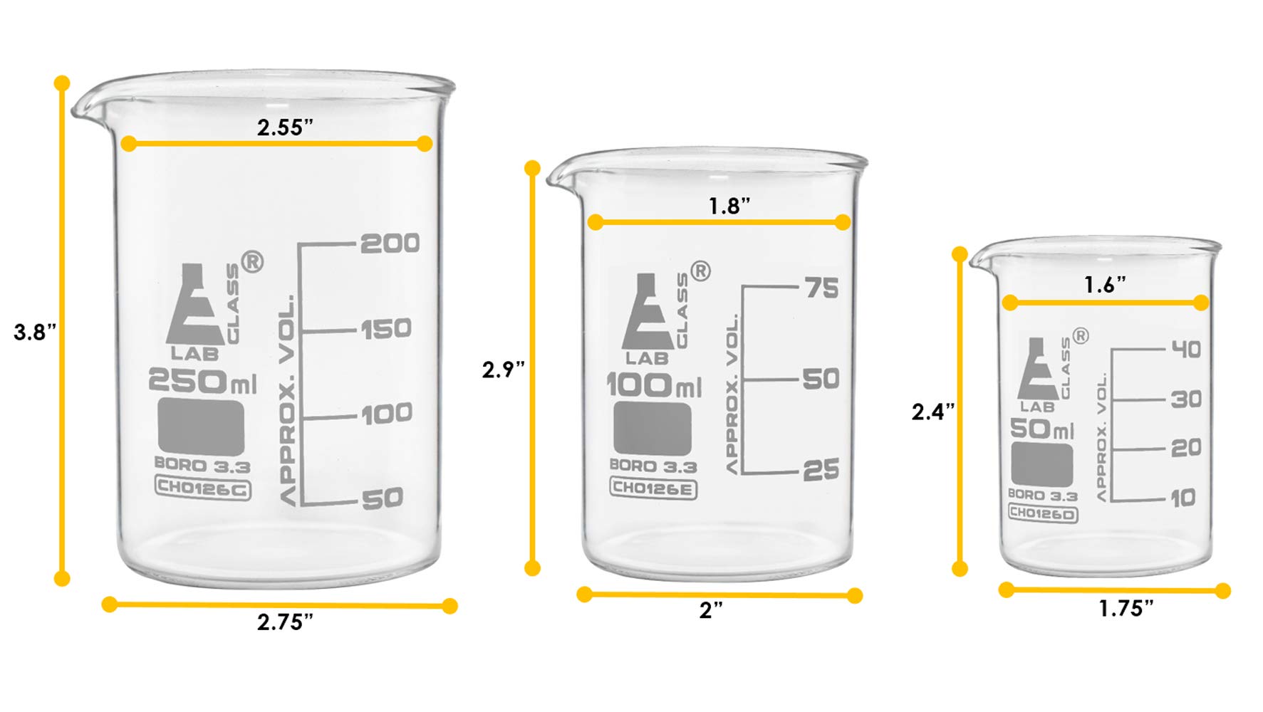 Chemistry Lab Glassware Set, 9 Pieces - Includes 3 Beakers, 3 Erlenmeyer Flasks & 3 ASTM, Class A Graduated Cylinders - Borosilicate 3.3 Glass β Eisco Labs