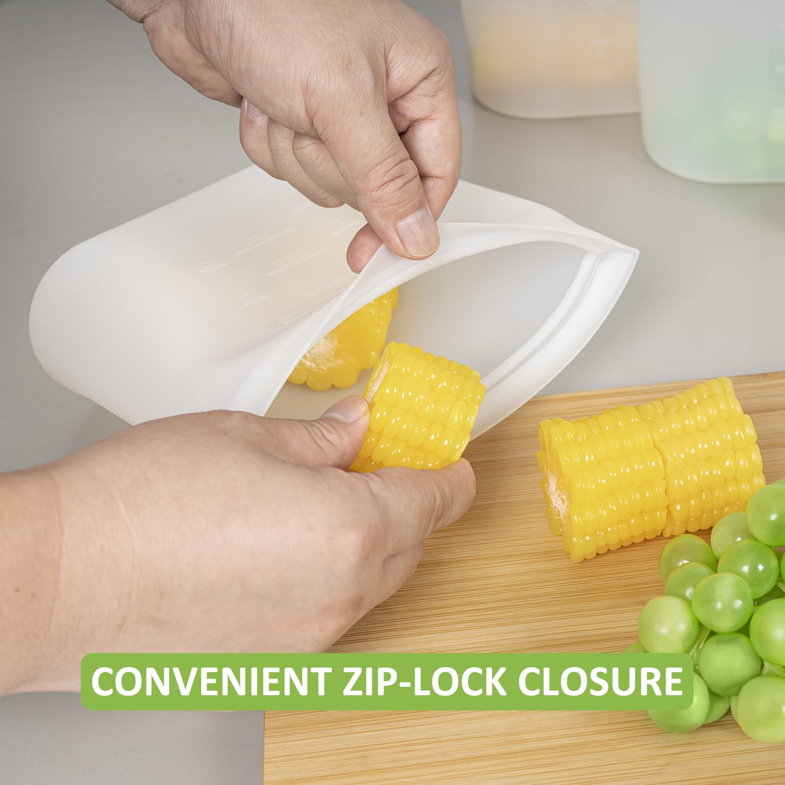Annaklin Reusable Storage Bag, 8 Pack 100% Silicone Food Storage Bags Stand Up Silicone Zip Lock Bags for Food Container, Freezer Microwave Oven Dishwasher Safe, 4 Large 2 Medium 2 Small, Translucent