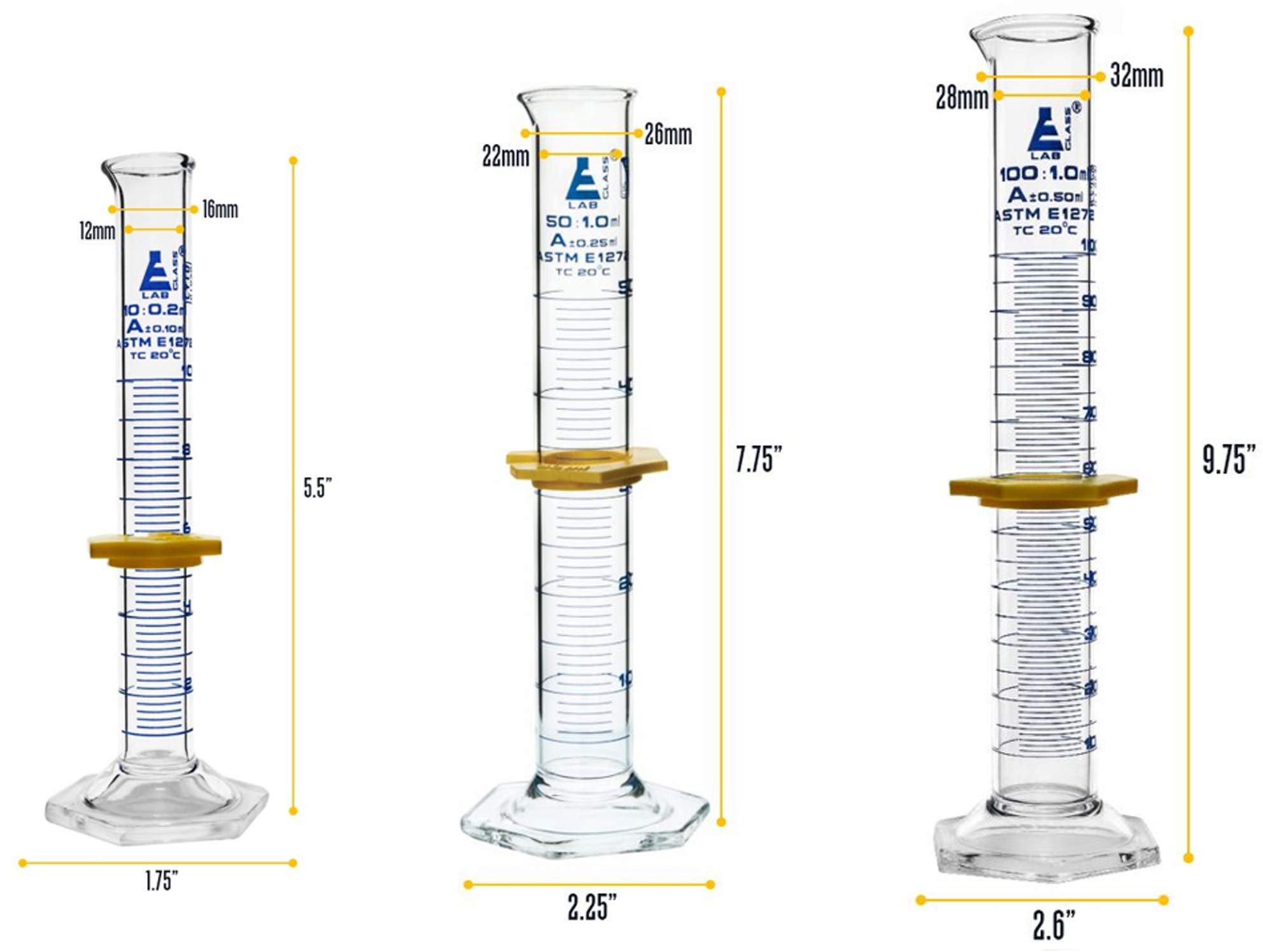 Chemistry Lab Glassware Set, 9 Pieces - Includes 3 Beakers, 3 Erlenmeyer Flasks & 3 ASTM, Class A Graduated Cylinders - Borosilicate 3.3 Glass β Eisco Labs