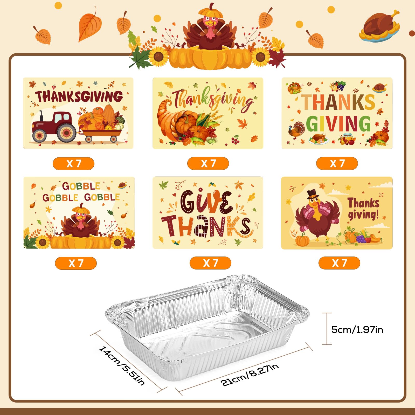 Thanksgiving Leftover Containers with Lids - 42 PCS Thanksgiving Foil Take Home Containers Party Supplies, Disposable To Go Food Containers for Treat Exchange & Party Leftovers, 8.2”x5.5”x1.97"