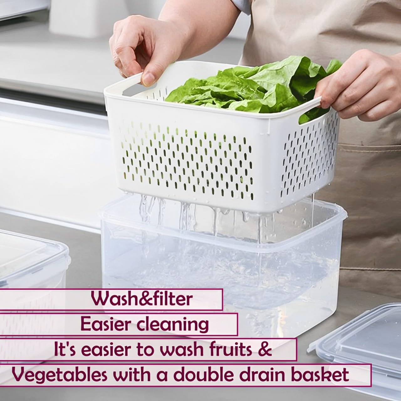 5 PCs Fruit Storage Containers for Fridge, Leakage Proof Fruit Storage Containers with Removable Colanders, Fruit Containers for Fridge with Lid, BPA-Free Produce Containers for Fridge