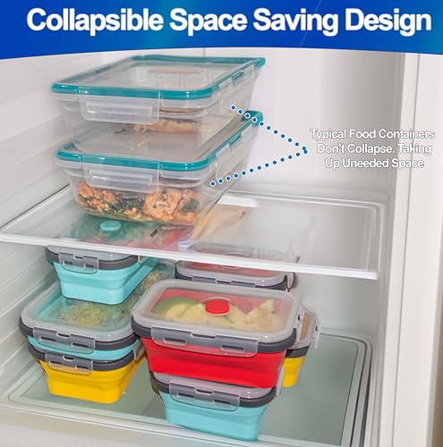 Collapsible Stackable Food Storage Containers 4pc- Silicone, Portable, Leak Proof, Airtight Lunch Boxes with Durable and Space-Saving Design for Meal Prep, Freezer, Pantry, and Bento Use (green, 8)
